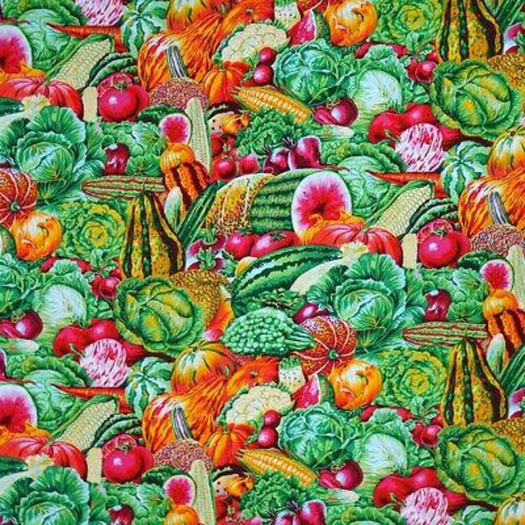 Food Fabric - Fruit & Vegetable Garden Packed Spring - Free Spirit YARD ...