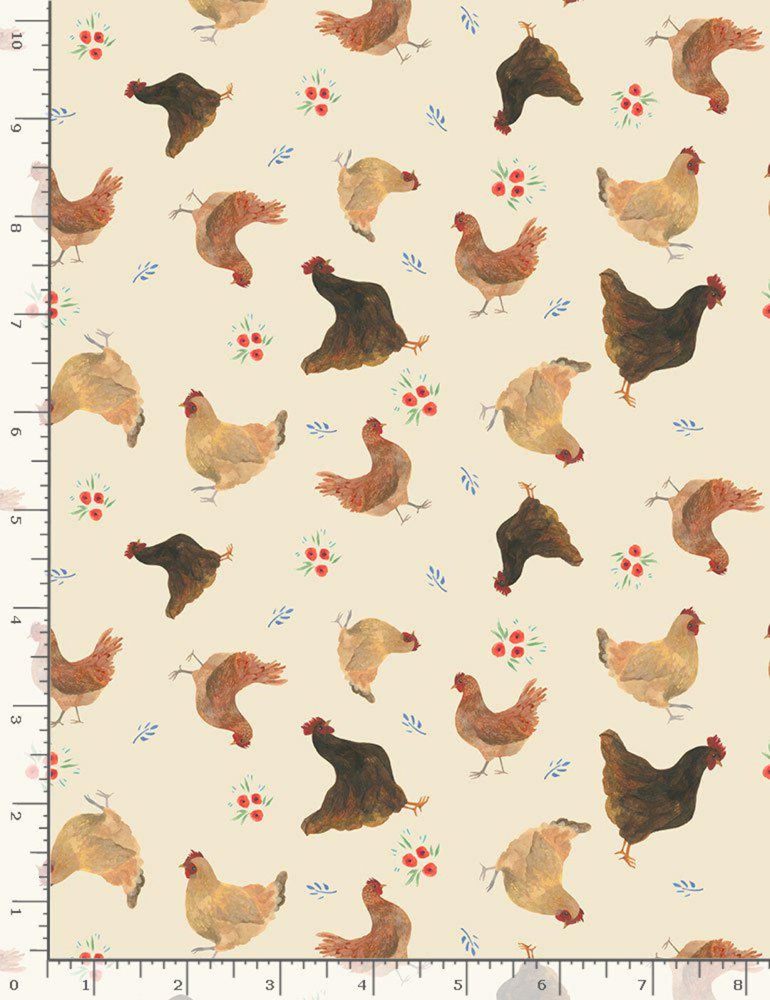 Animal Fabric | Chicken Hen Toss Cream | Timeless Treasures YARD - Etsy