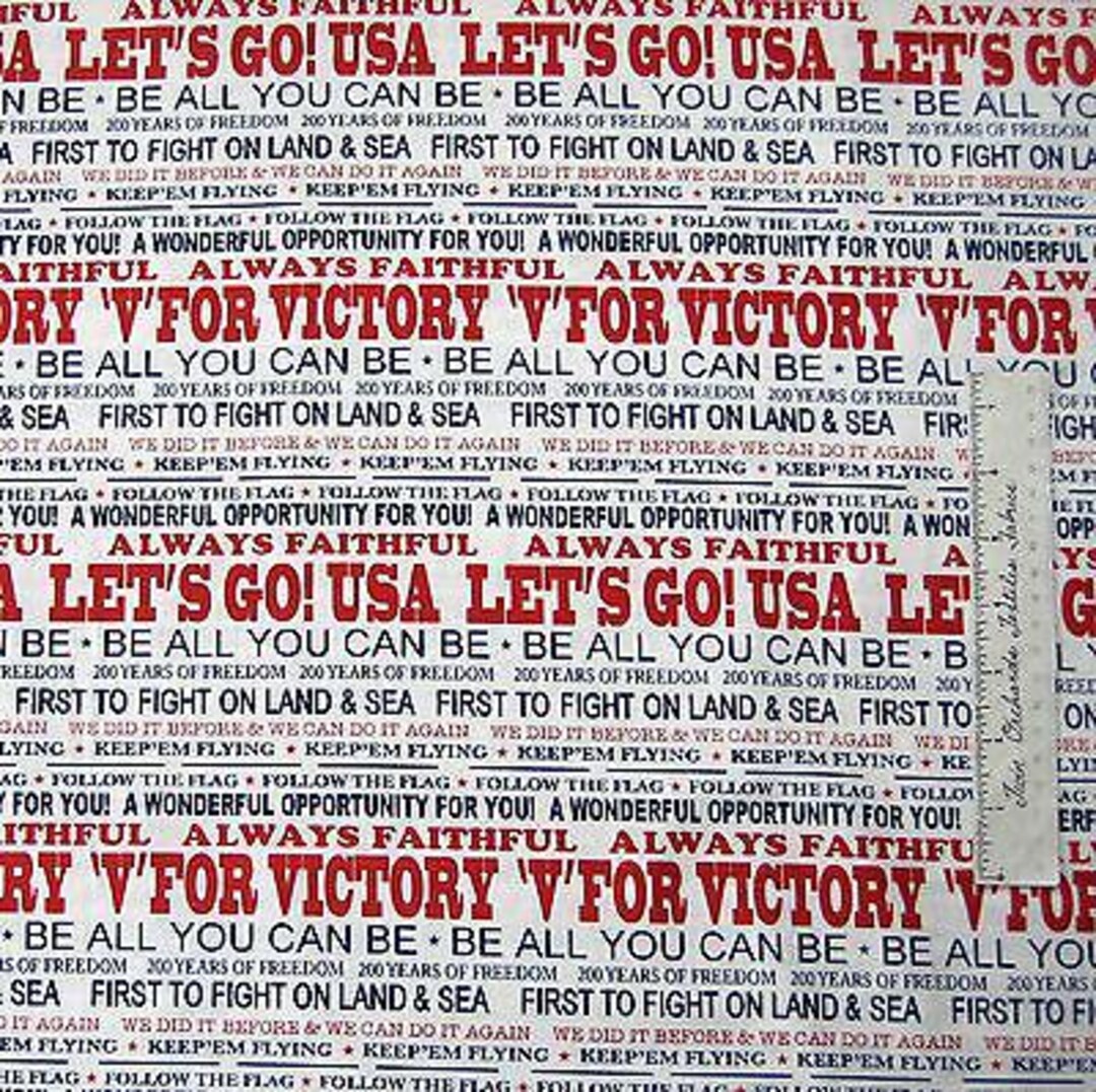 Patriotic Fabric - Freedom Postal Words Red Blue Beige - Windham YARD ...