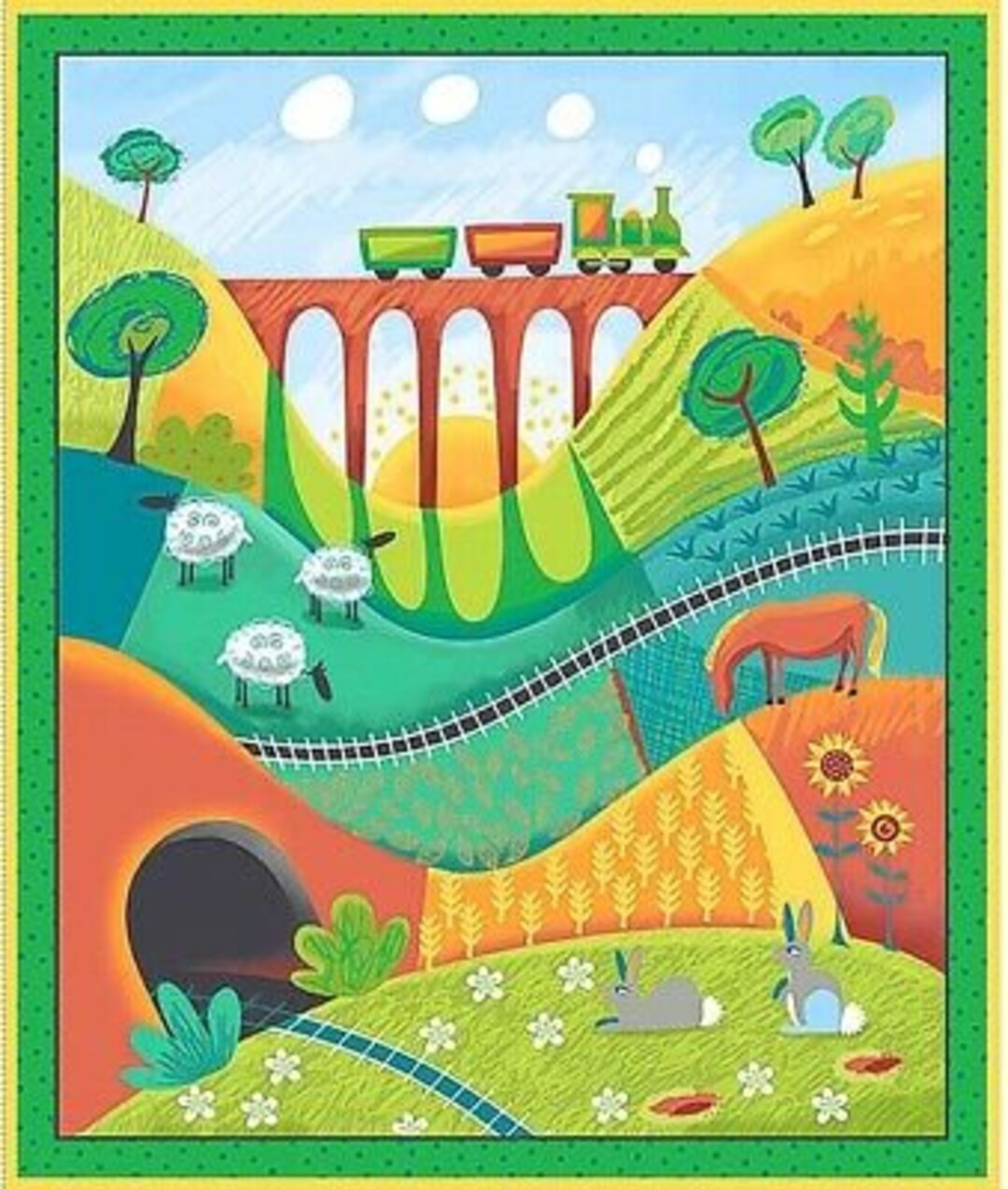 35 Fabric Panel QT Quilting Treasures Along the Countryside Railroad ...