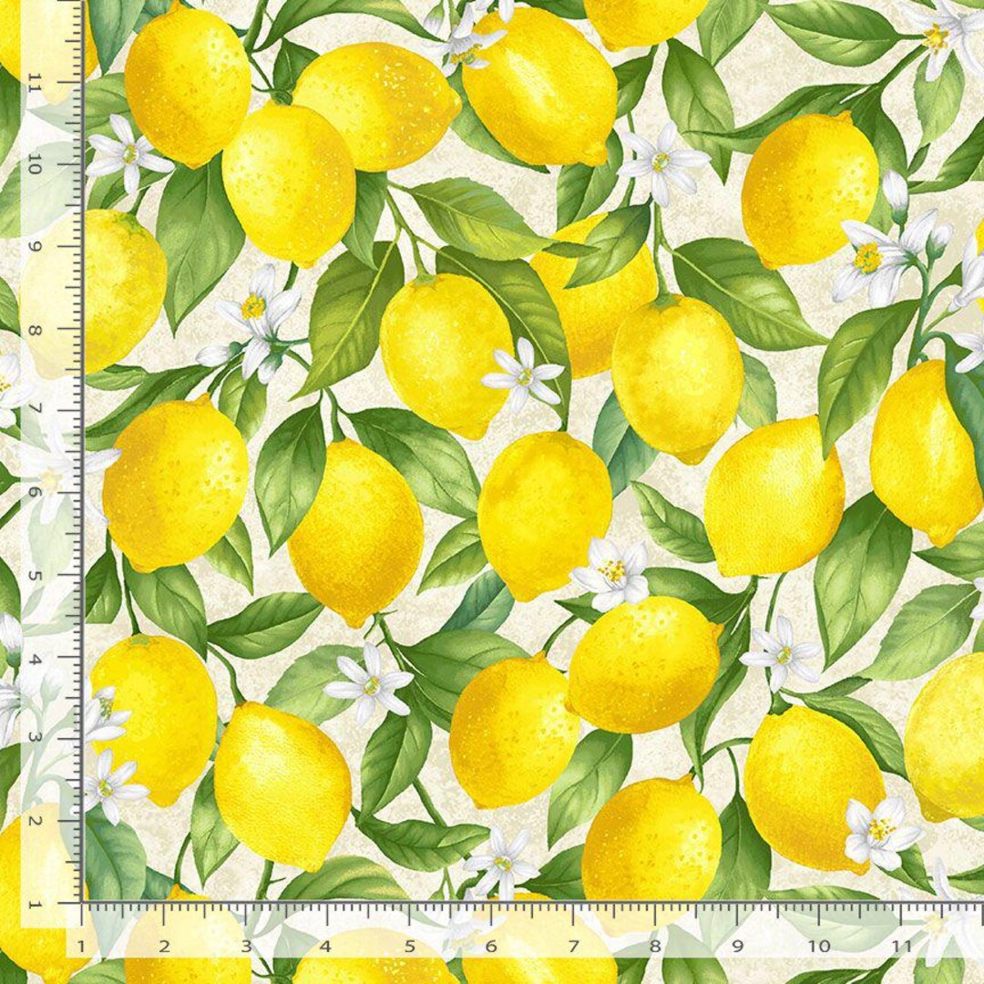 Fruit Fabric | Lemon Bouquet Leaf & Flower Beige | Timeless Treasures ...