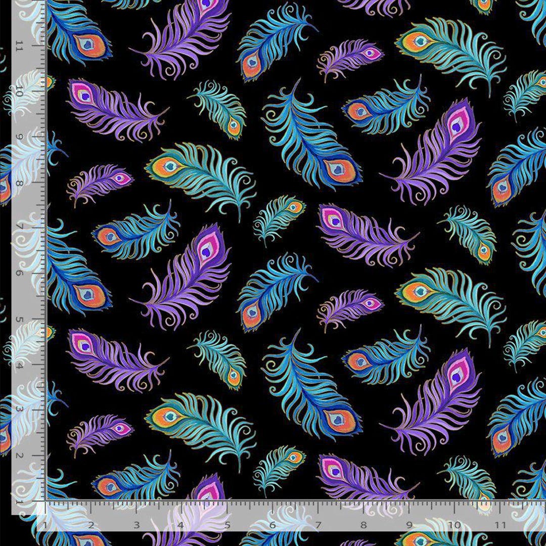 Flourish Fabric Tossed Peacock Feather Purple Blue Timeless Treasures ...