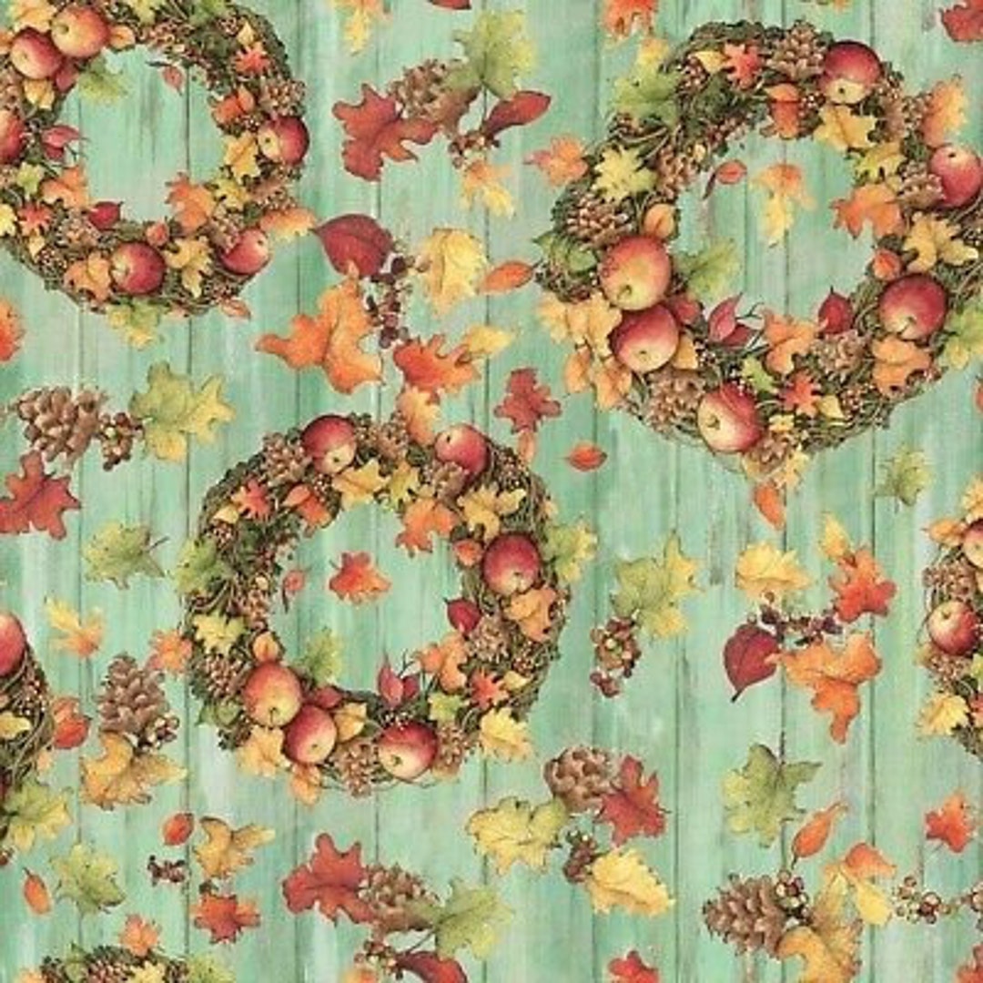 Autumn Fabric Susan Winget Fall Wreath Toss Green Wood - Etsy