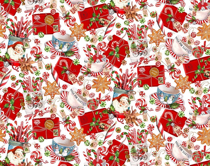 Christmas Fabric | Peppermint Candy Retro Cookie Dessert White ...