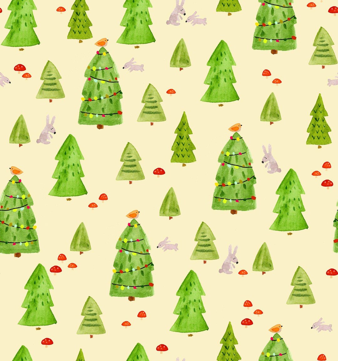 Christmas Fabric | Swell Noel Holiday Forest Tree Yellow | Freckle ...