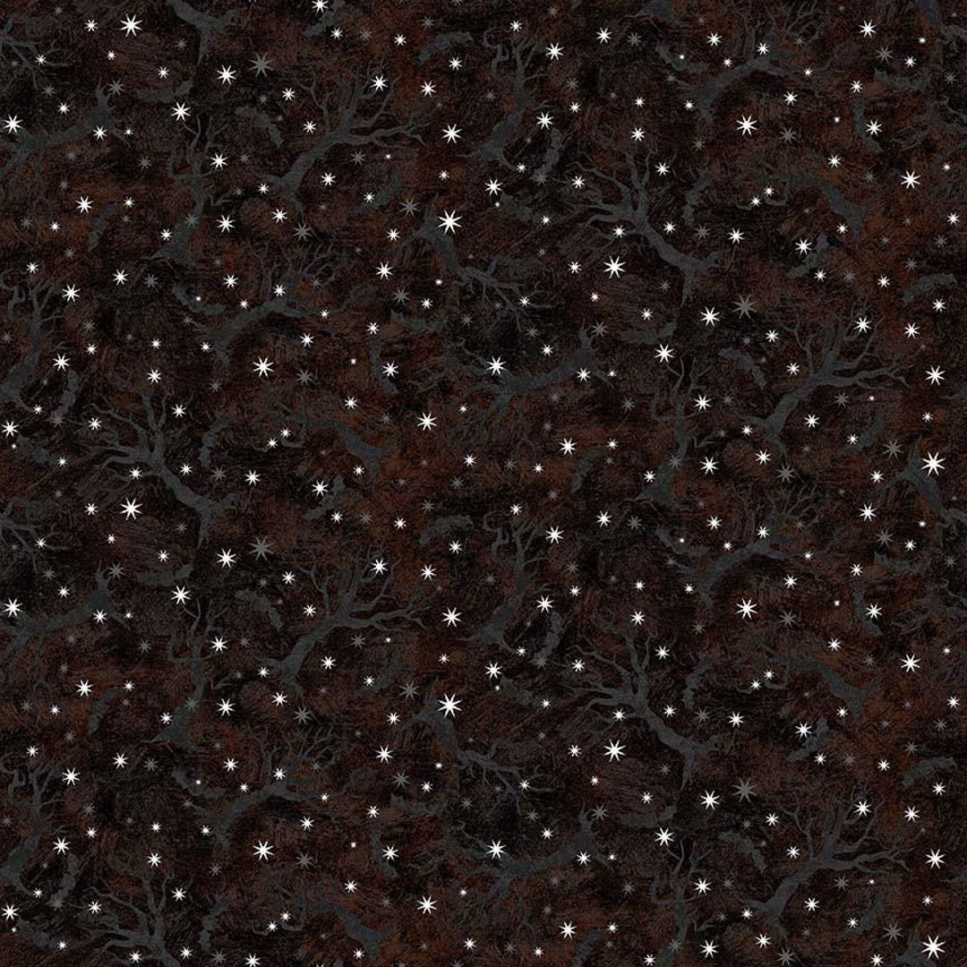Halloween Fabric | Hello Glow in Dark Star & Tree Toss Black | Studio E ...
