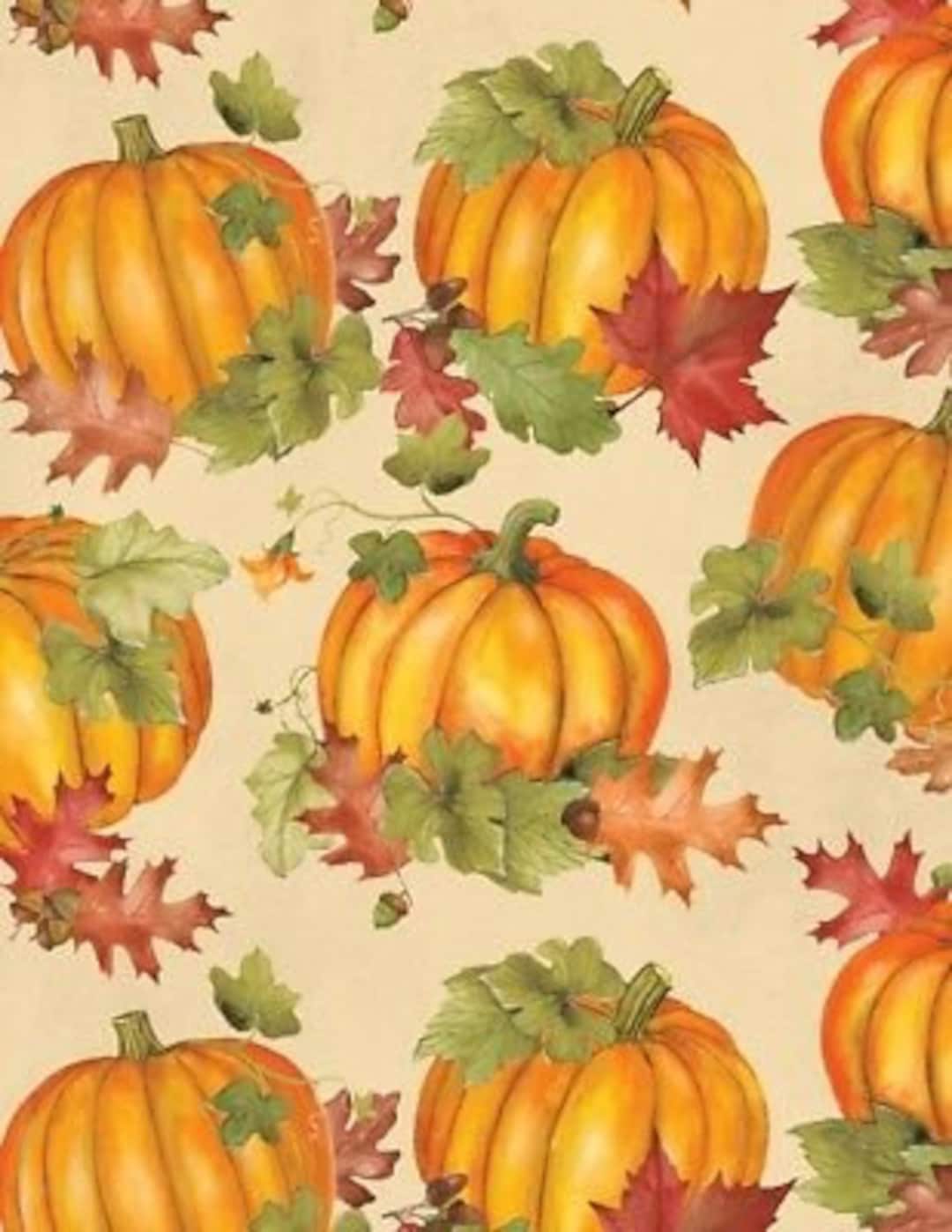 Autumn Fabric Colors of Fall Leaf Pumpkin Leaves Beige Wilmington YARD ...
