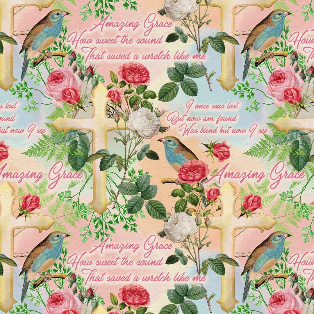 Religious Fabric | David Textiles Digital Amazing Grace Flower & Bird ...