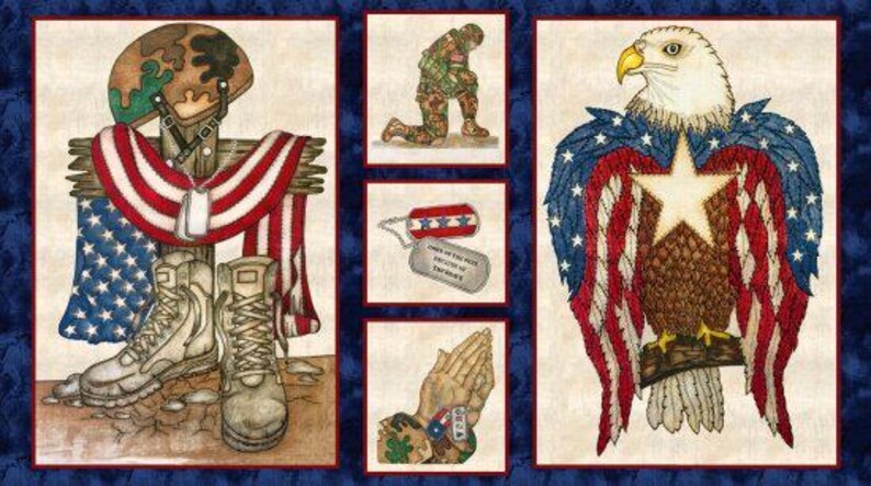23" Fabric Panel | Blank Patriotic American Honor Eagle Soldier Block ...