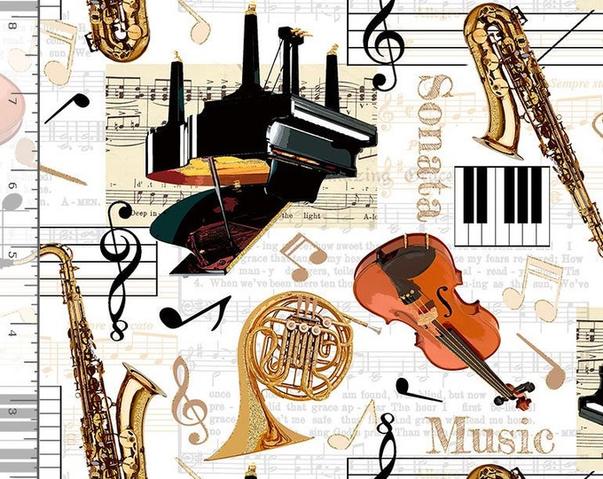 Music Fabric Instrument Piano Note Patch White Timeless Treasures YARD ...
