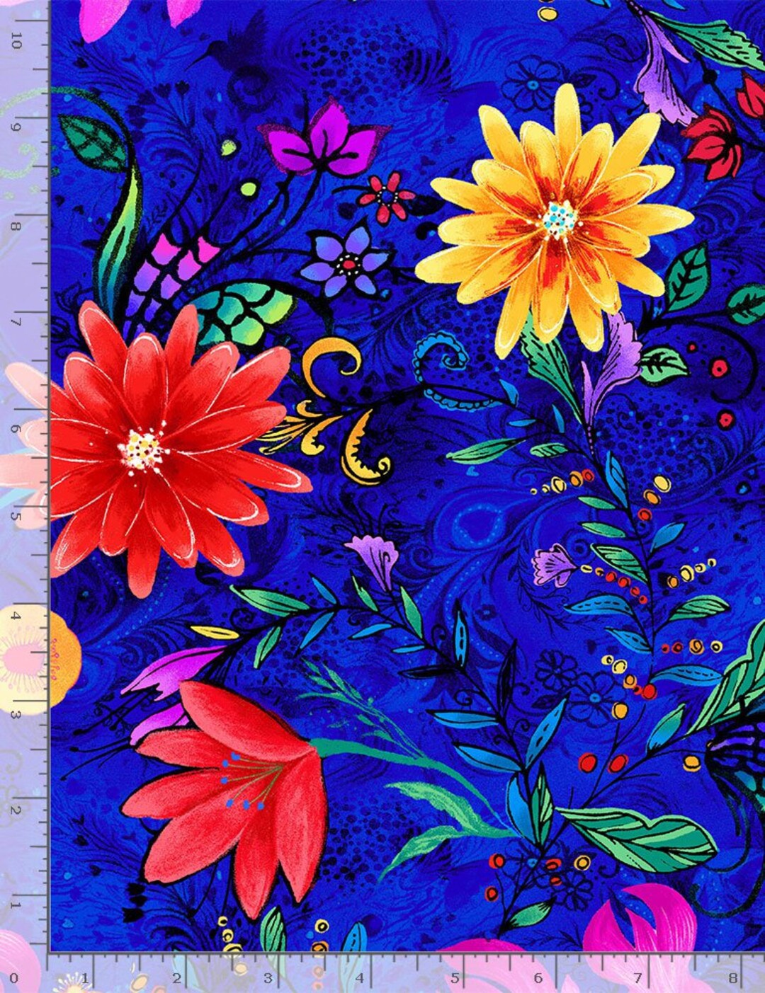 Fleur Fabric Digital Whirlwind Bright Floral on Blue - Etsy