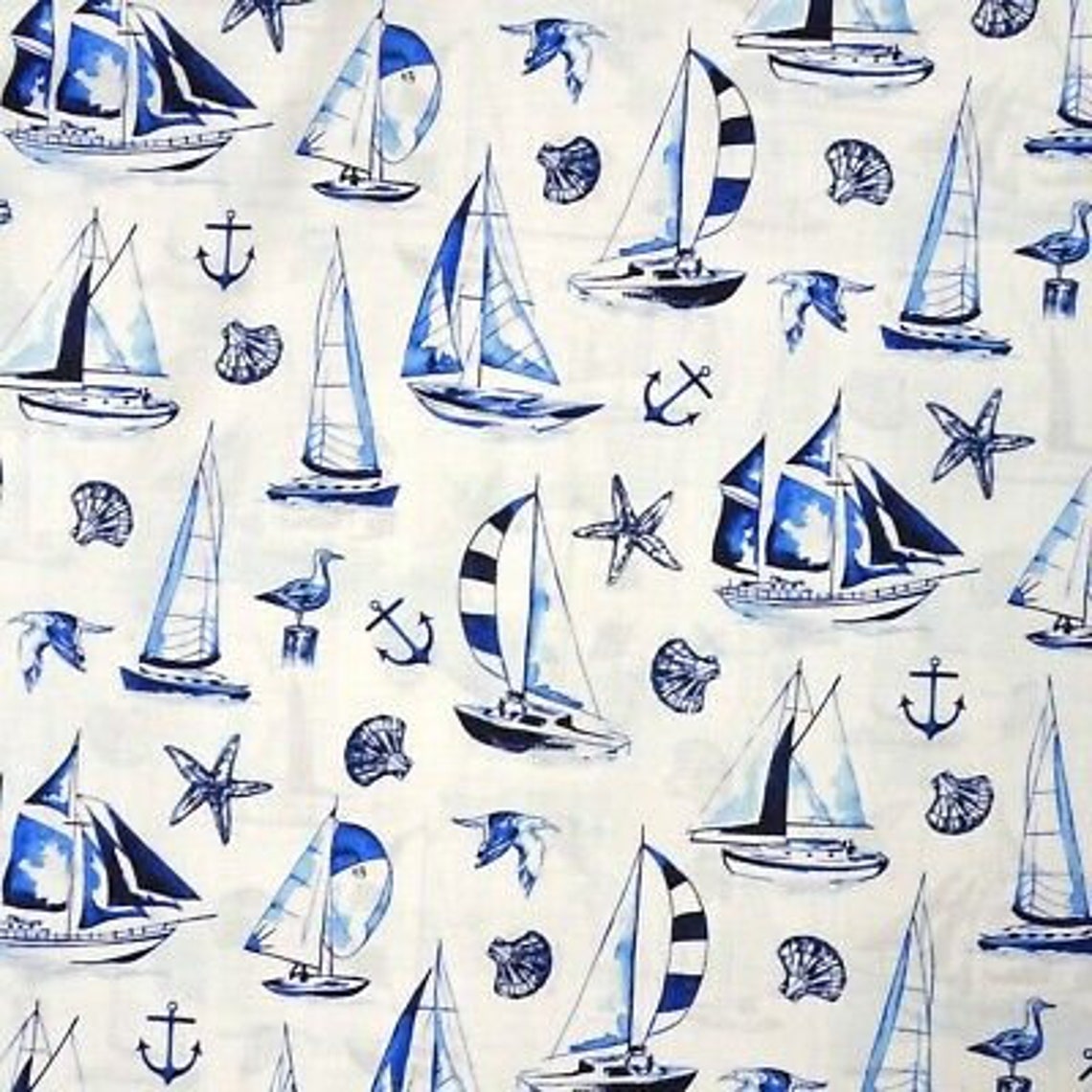 Nautical Fabric Ships Ahoy Blue & White Sailboats Oasis - Etsy
