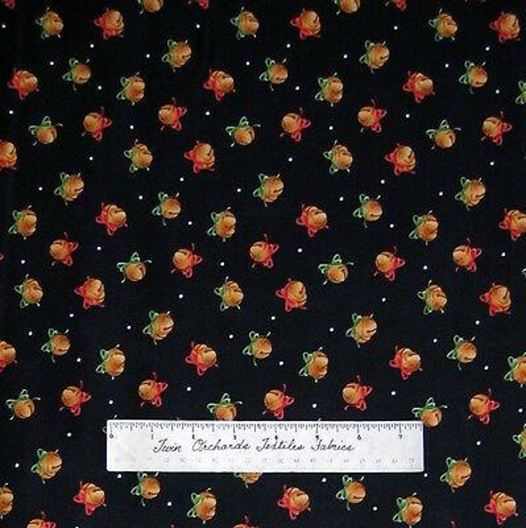 Christmas Classics Fabric - Bells & Red Green Bows on Black Maywood ...