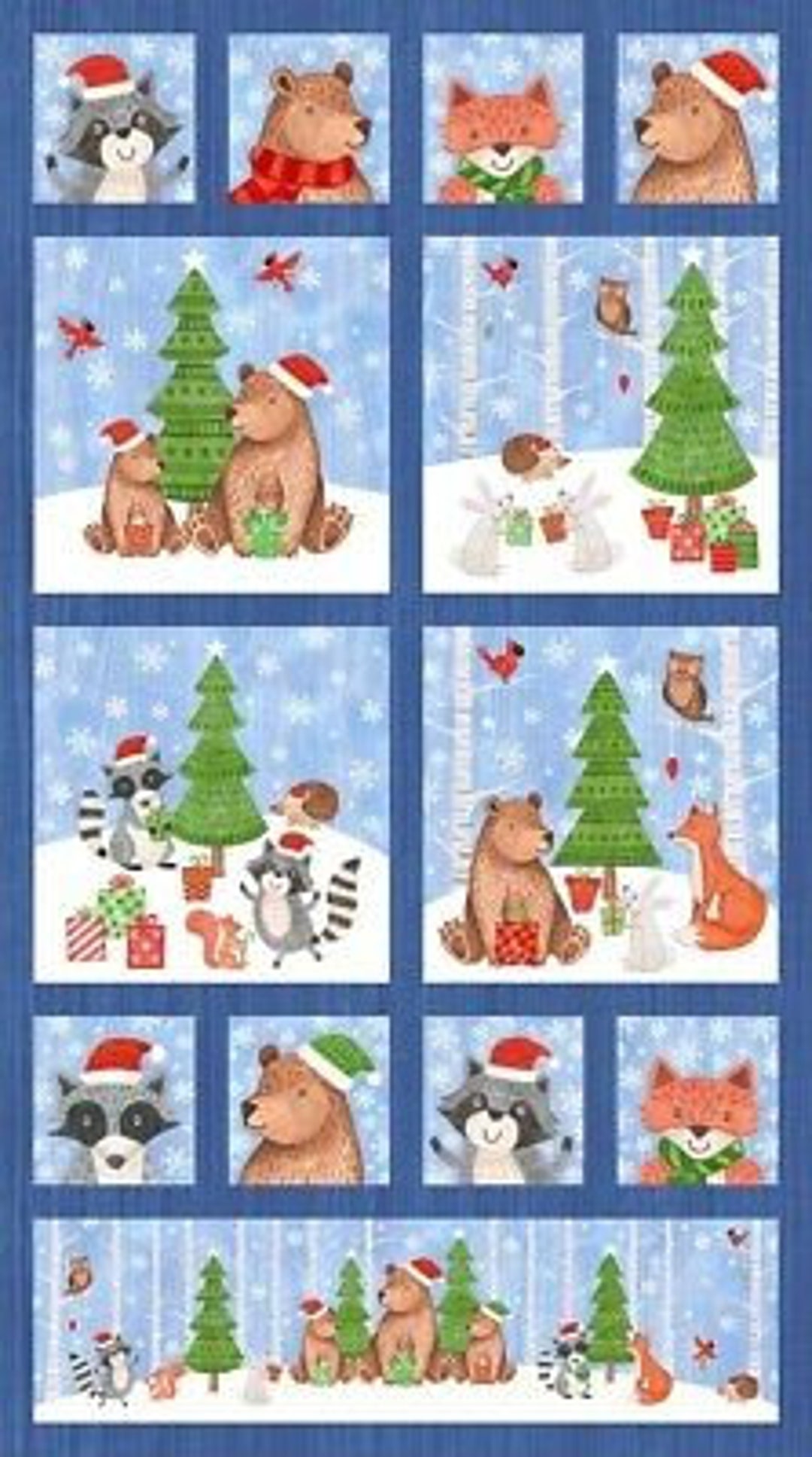 24 Fabric Panel Northcott Bearly Xmas Christmas Block Forest Animal ...