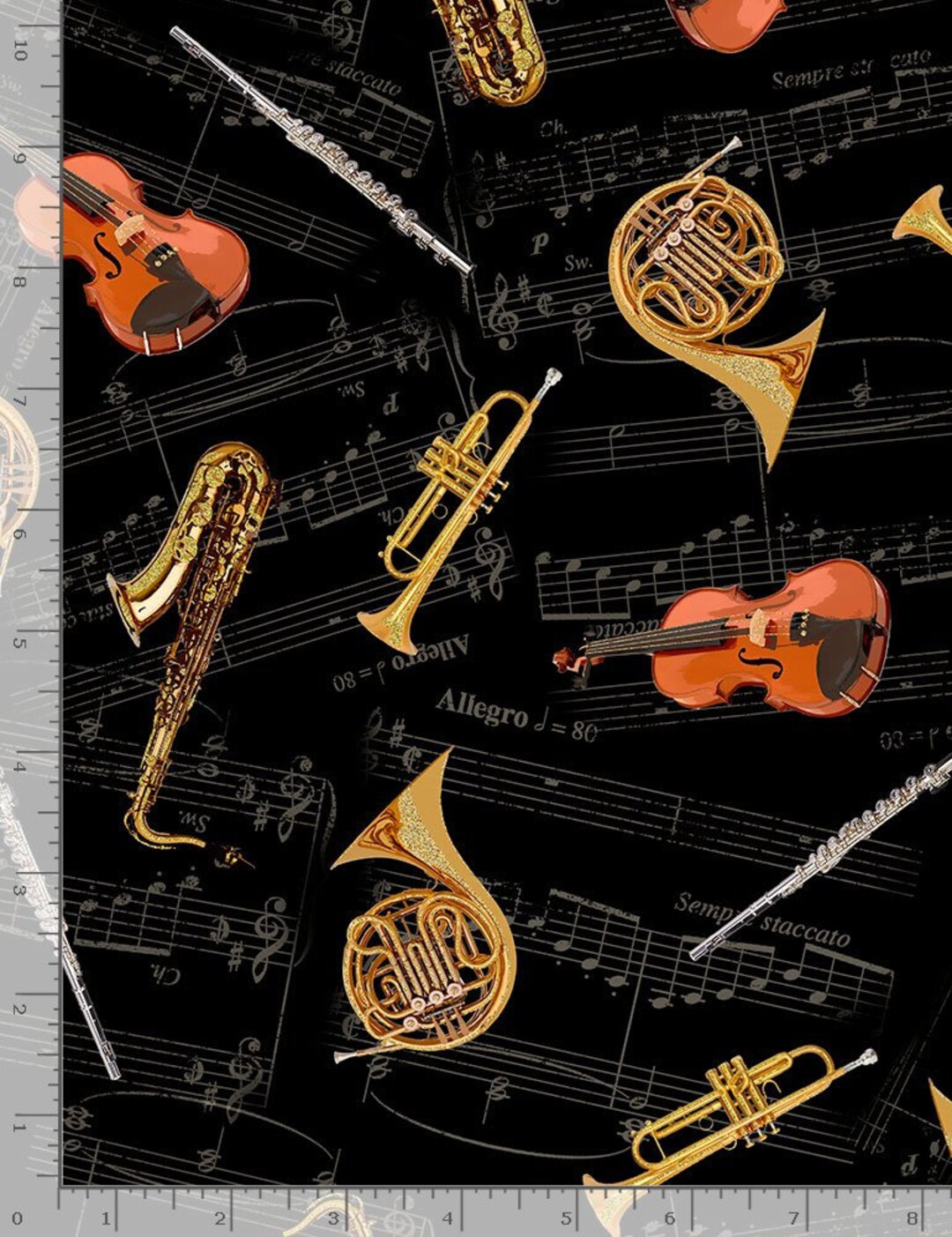 Music Fabric Instrument Toss Violin Saxophone Black Timeless Treasures ...