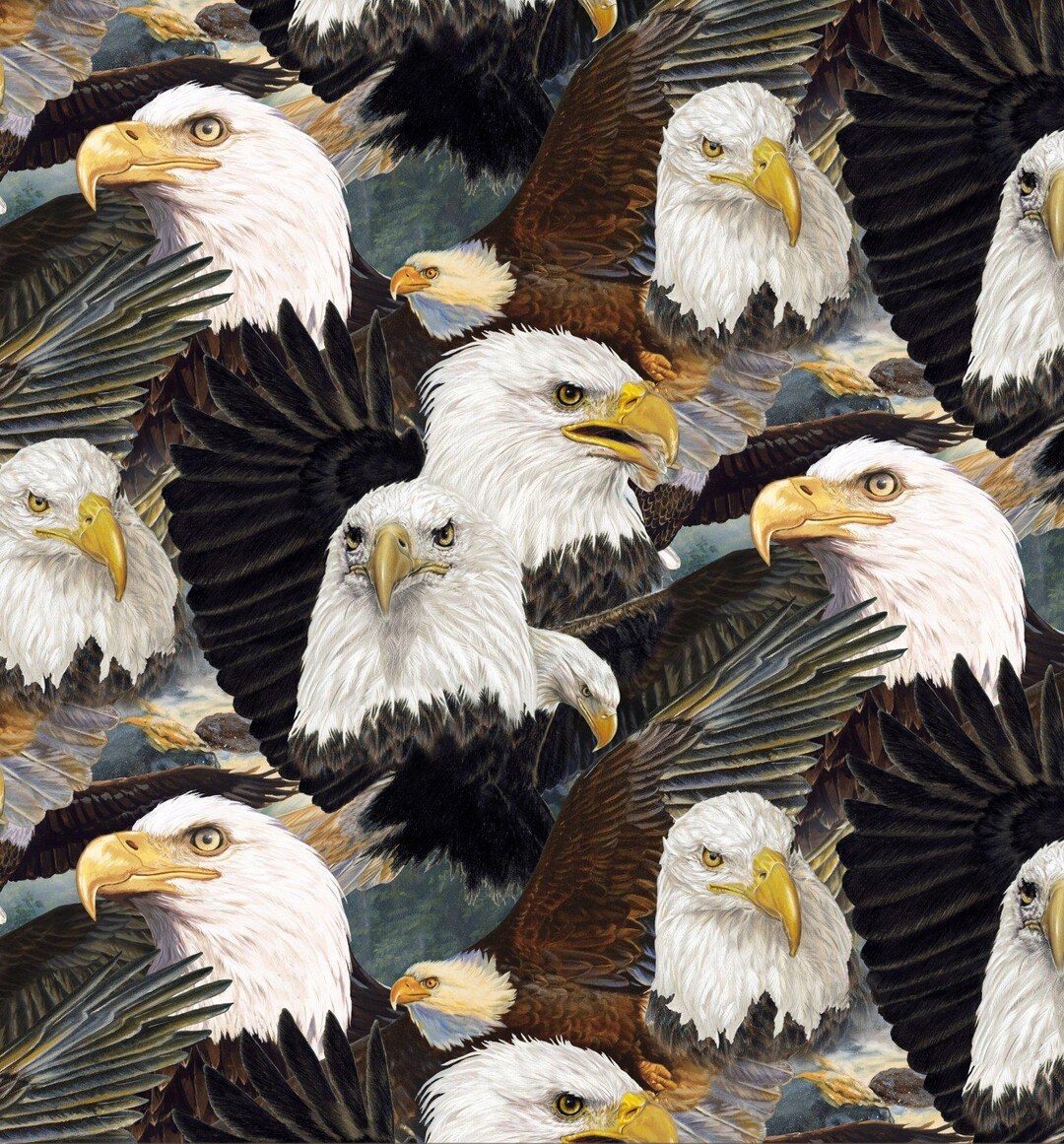 Animal Fabric | Patriotic Majestic Eagles Packed Teal | David Textiles ...
