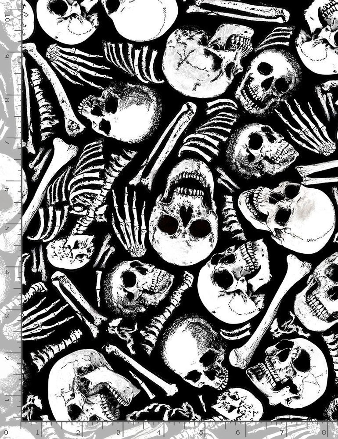 Halloween Fabric Wicked Packed Skeleton Skull Bone Timeless Treasures ...