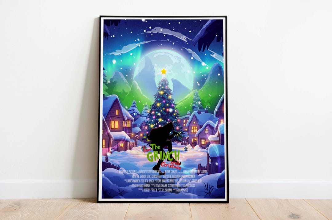 The Grinch Christmas Movie Poster, Whimsical Holiday Wall Art - Etsy
