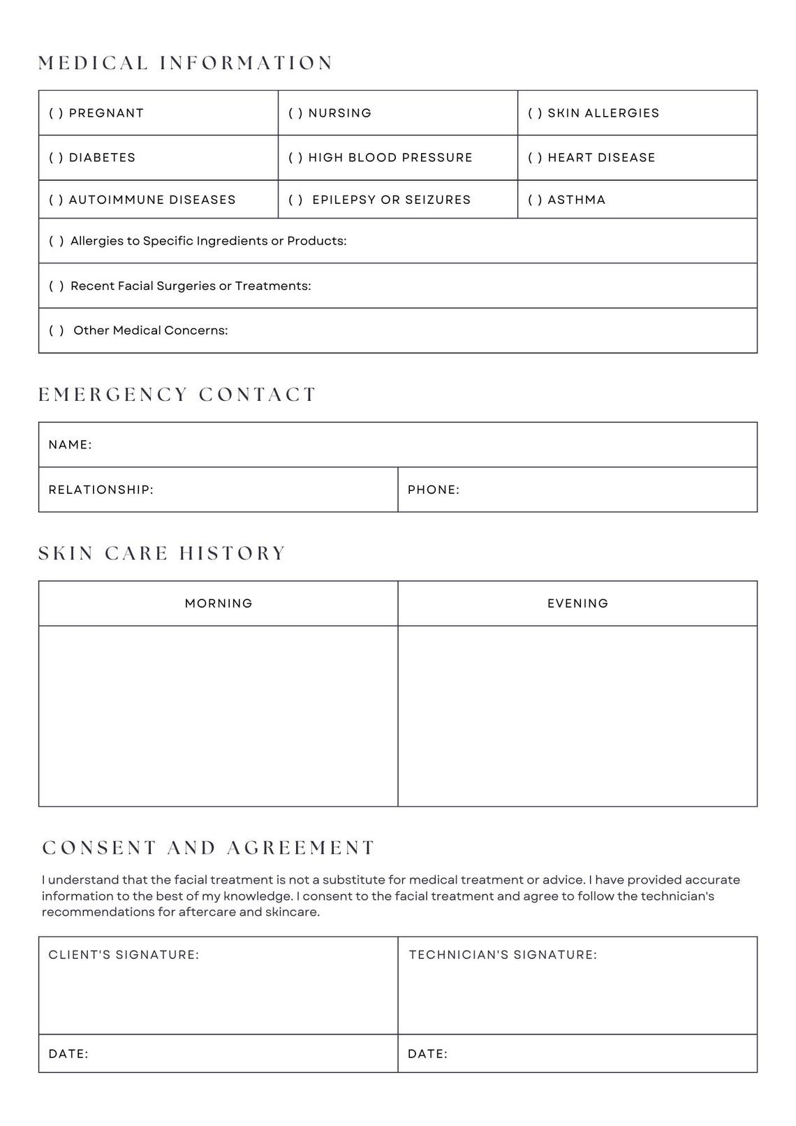 New Beauty Client Forms | Printable | Cosmetology | Makeup Practice ...