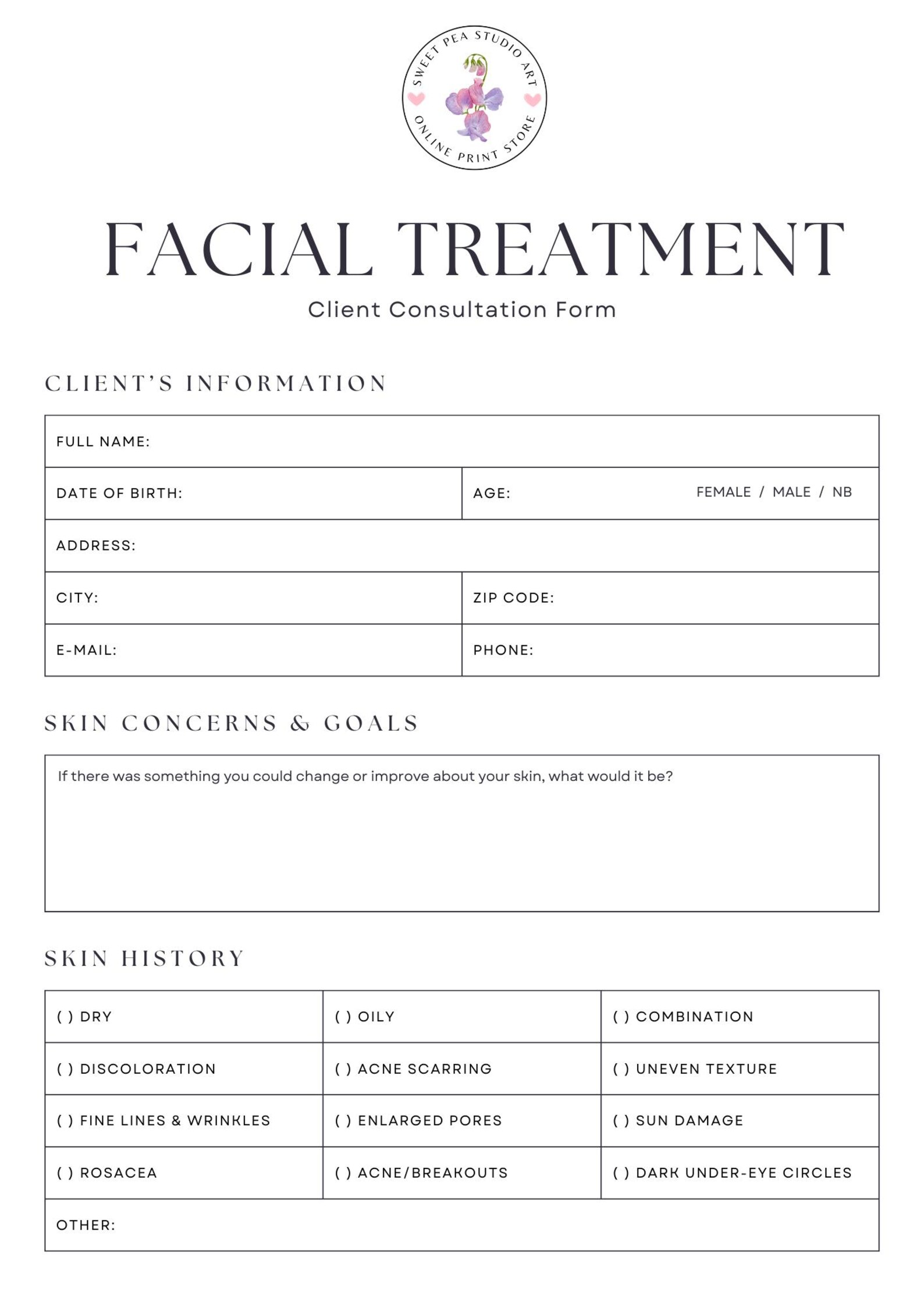 New Beauty Client Forms | Printable | Cosmetology | Makeup Practice ...