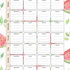 Watermelon Weekly Meal Planner Printable: Food Diary (digital Download ...