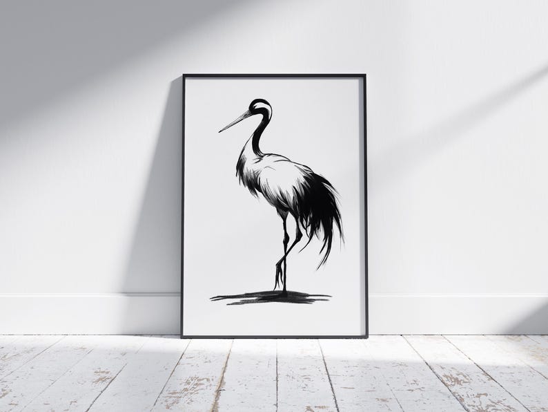 Japanese Crane Bird Minimalistic Modern Digital Wall Art Poster ...