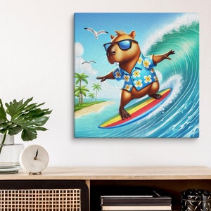 Capybara Wall Art | Surfing Capybara Canvas | Capybara Decoration ...