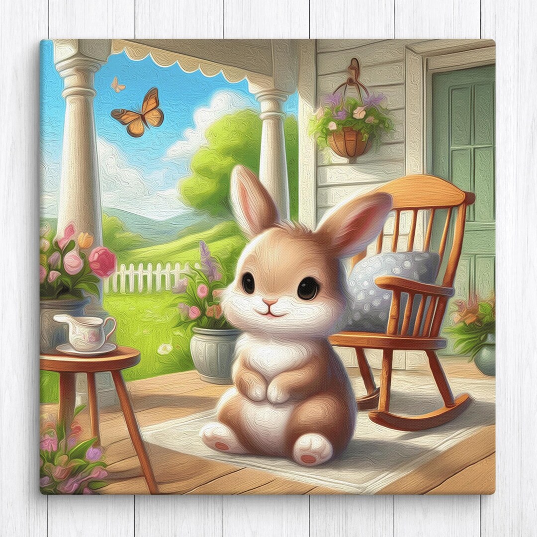 Spring Time Bunny Rabbit Canvas Wall Art | Easter Bunny Rabbit Décor ...