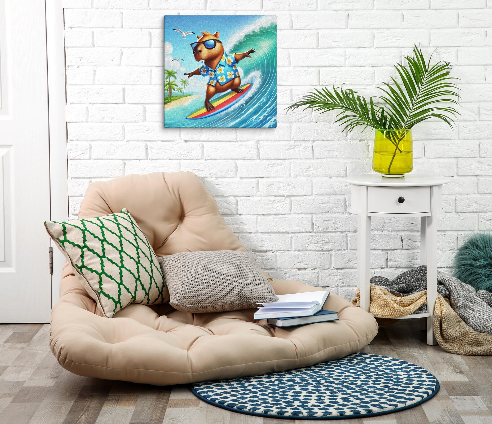 Capybara Wall Art | Surfing Capybara Canvas | Capybara Decoration ...