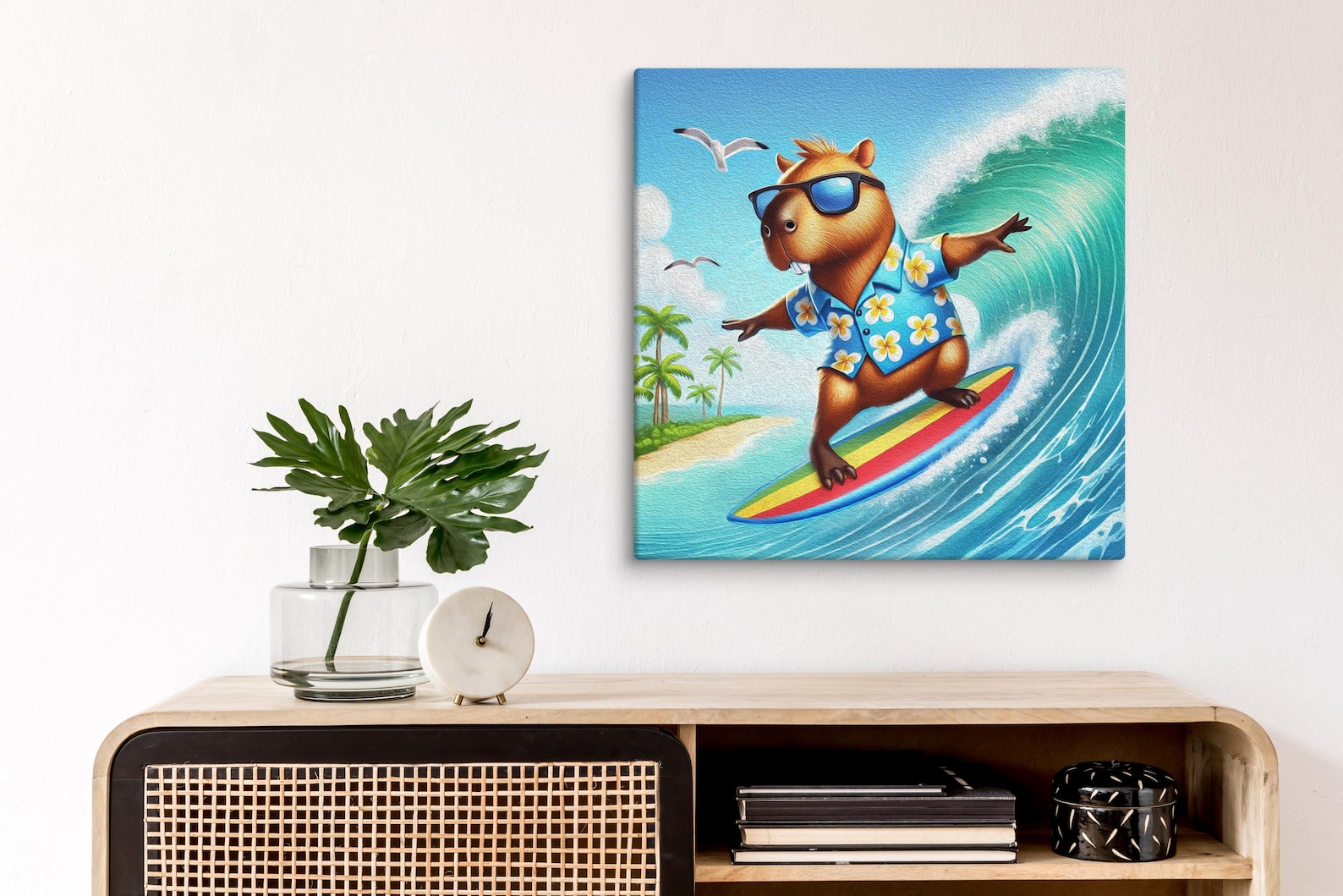 Capybara Wall Art | Surfing Capybara Canvas | Capybara Decoration ...
