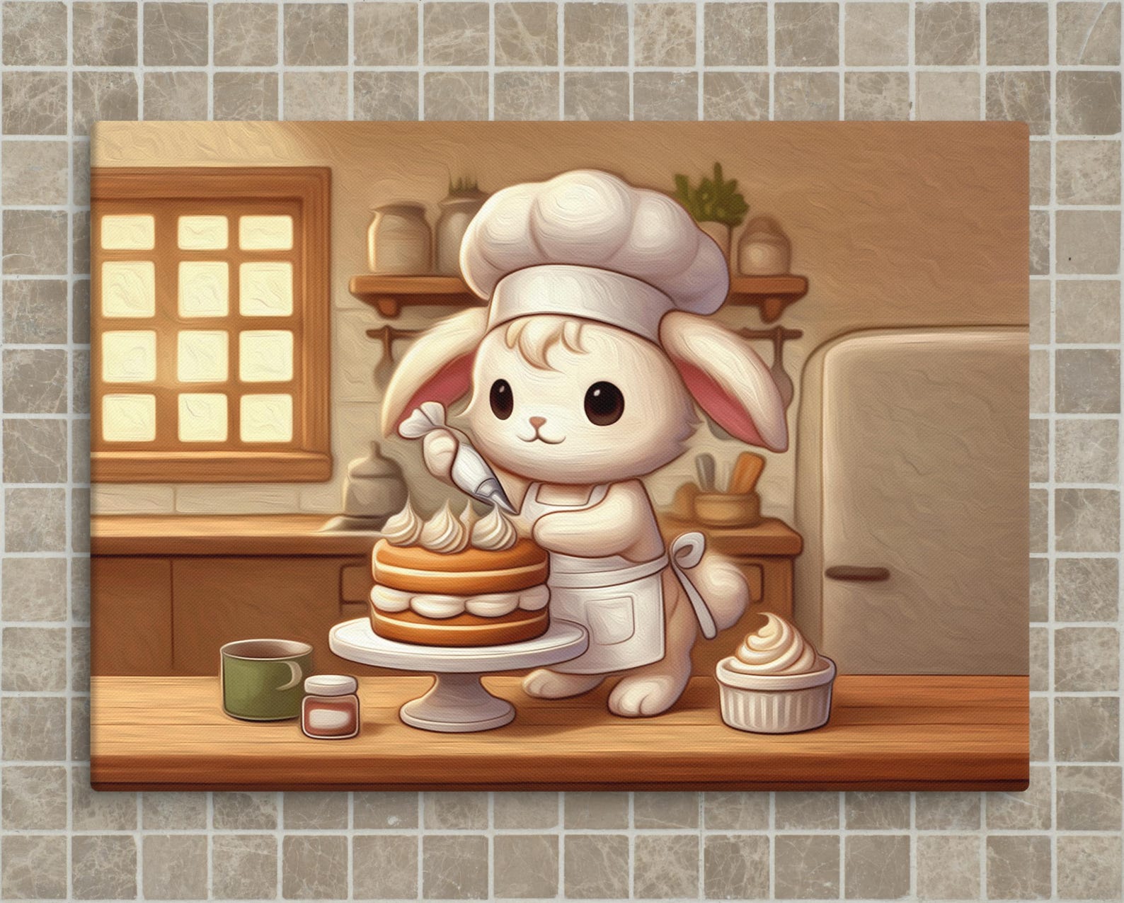 Bunny Rabbit Baking Cake Kitchen Canvas Art | Dining Room Chef Art ...