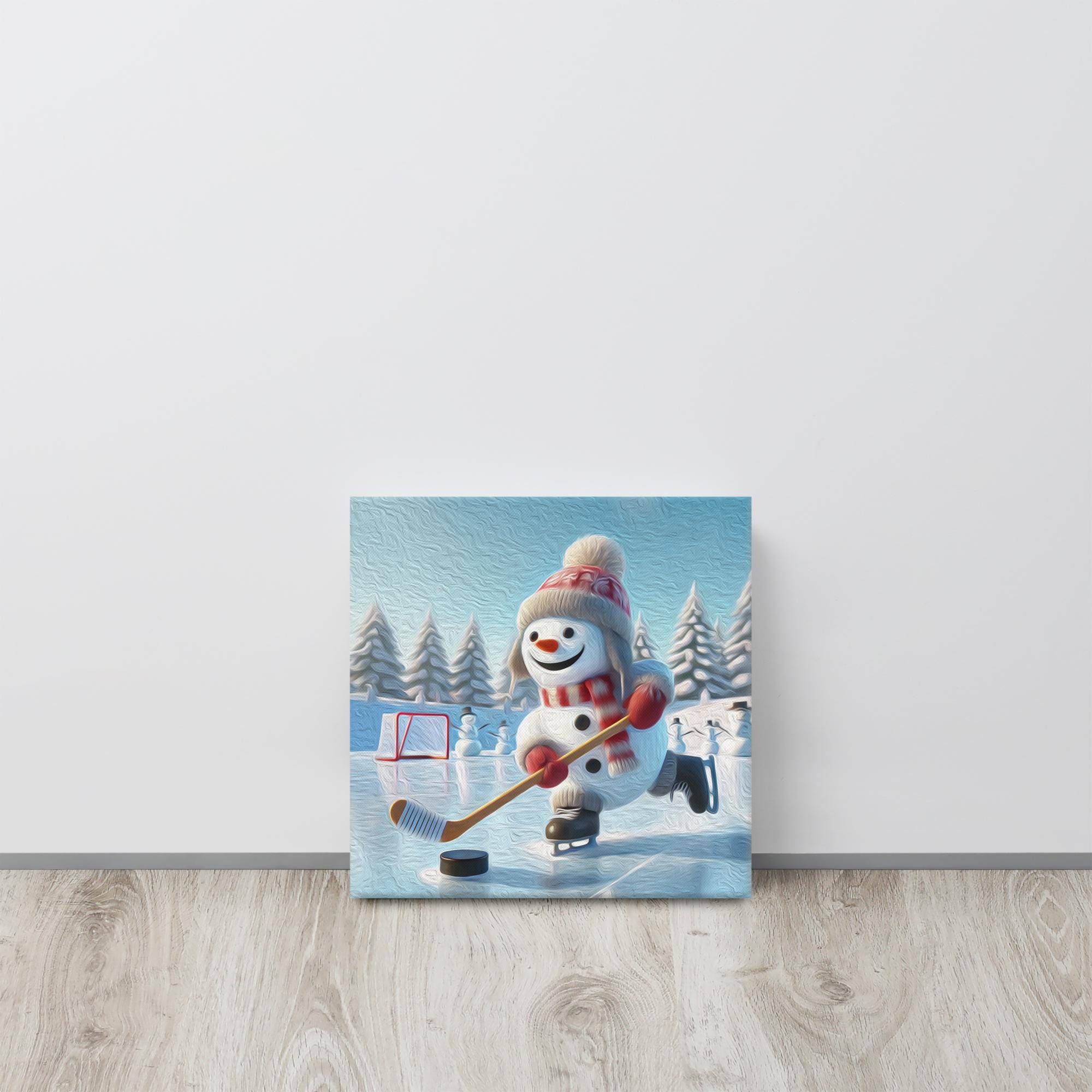 Snowman Playing Hockey Canvas | Winter Wonderland on Ice | Christmas ...