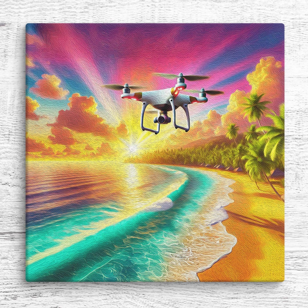 Drone Beach Ocean Landscape Canvas Art | Office Décor Drone Canvas Wall ...