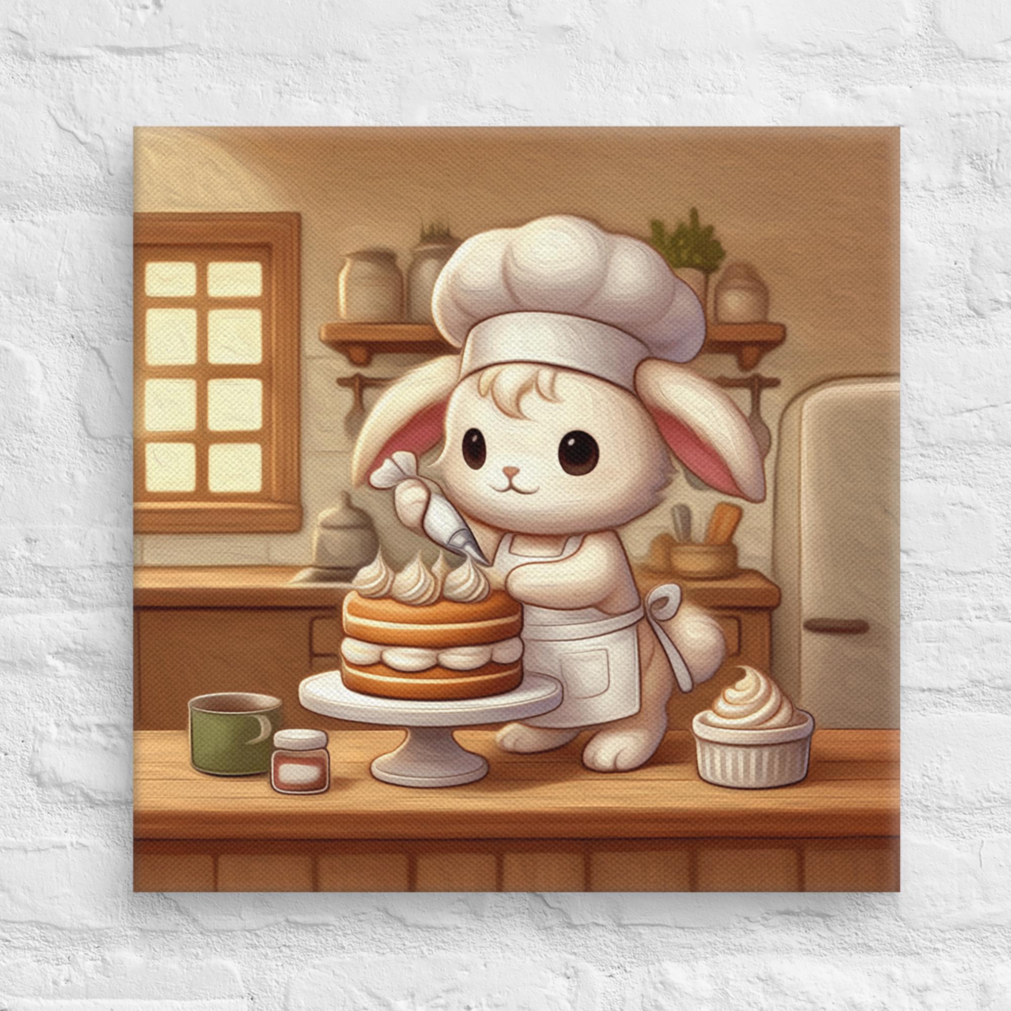Bunny Rabbit Baking Cake Kitchen Canvas Art | Dining Room Chef Art ...