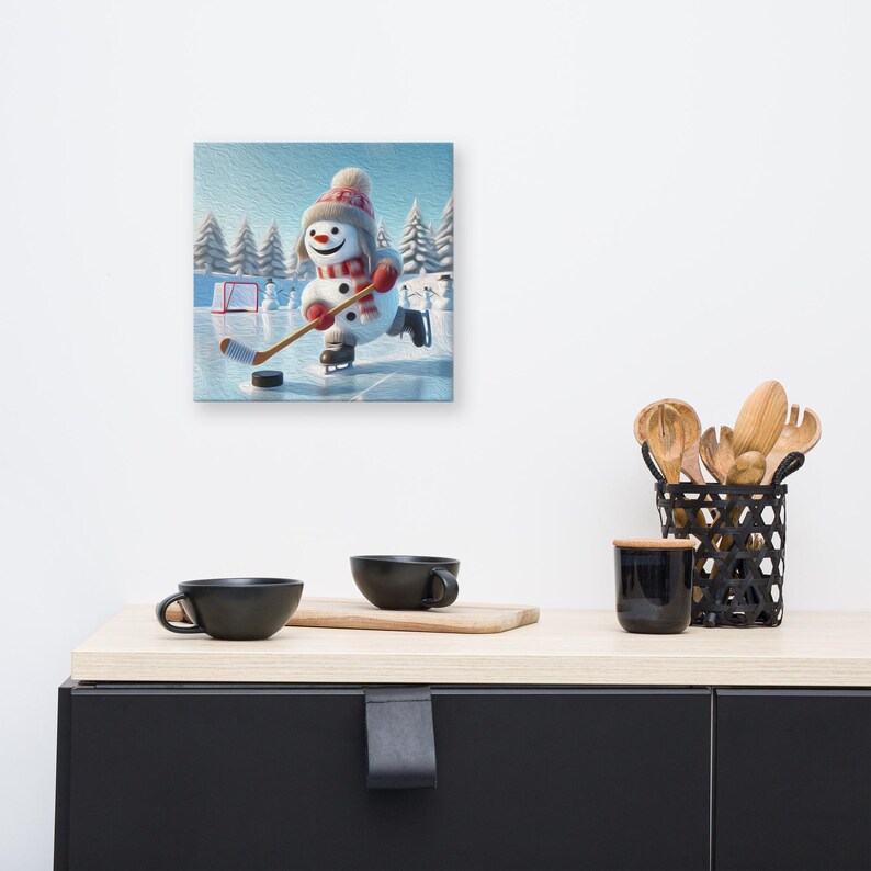 Snowman Playing Hockey Canvas | Winter Wonderland on Ice | Christmas ...