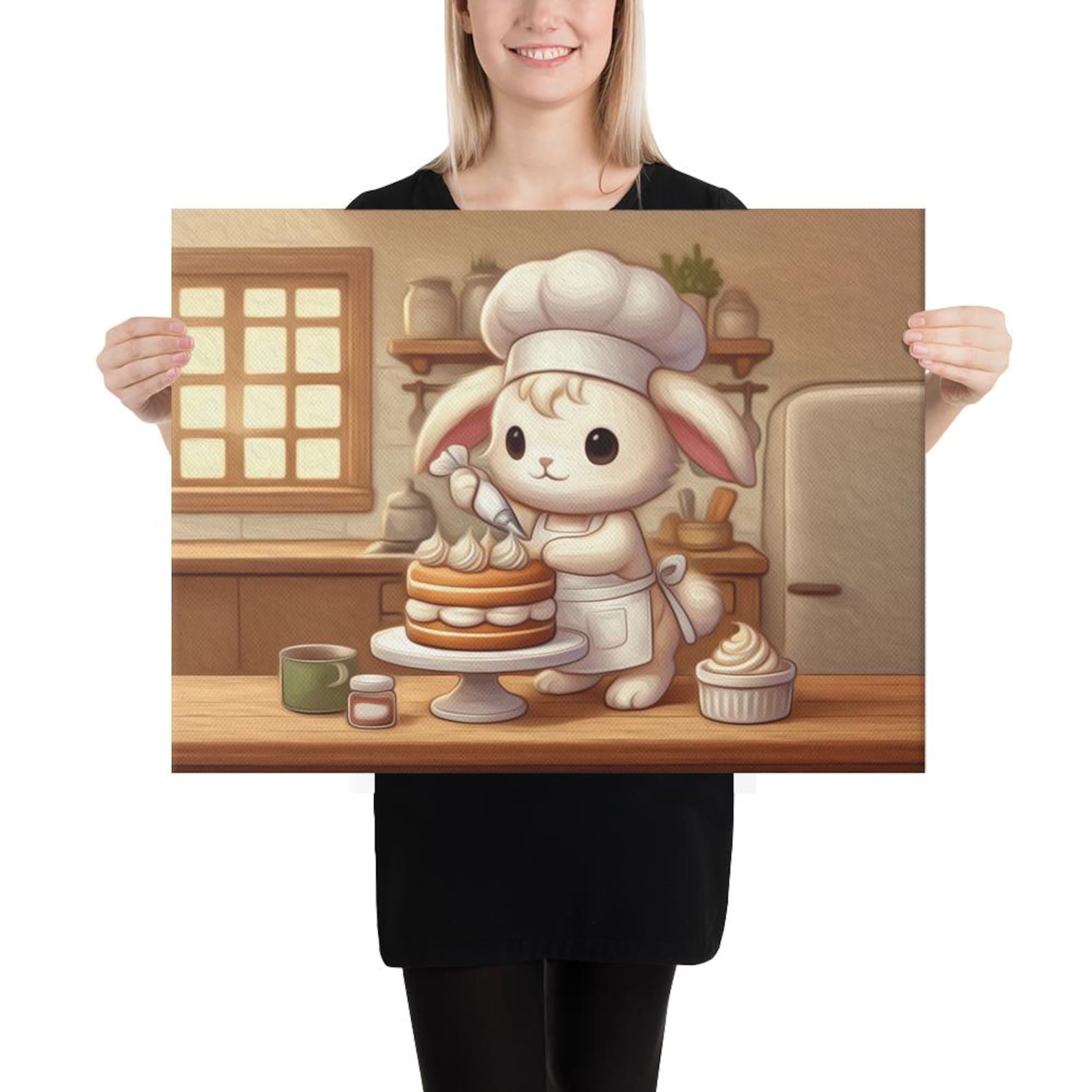 Bunny Rabbit Baking Cake Kitchen Canvas Art | Dining Room Chef Art ...