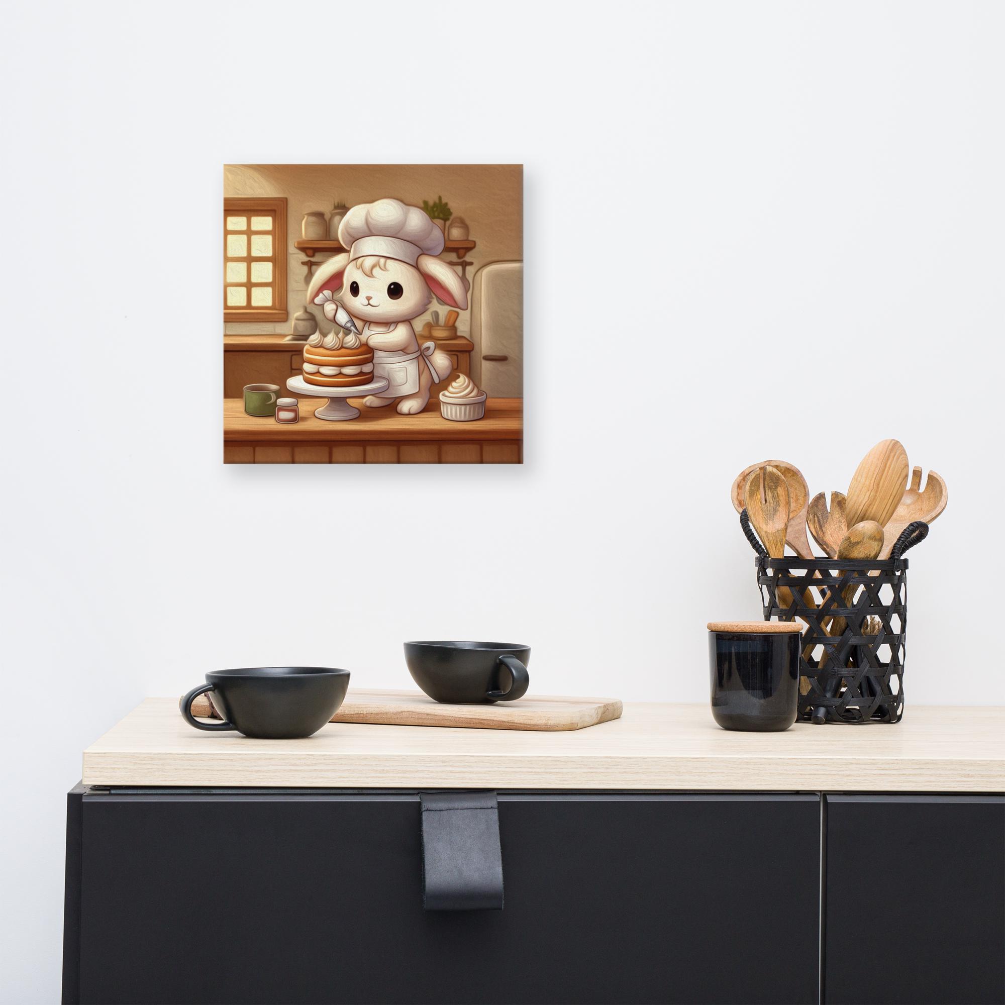 Bunny Rabbit Baking Cake Kitchen Canvas Art | Dining Room Chef Art ...