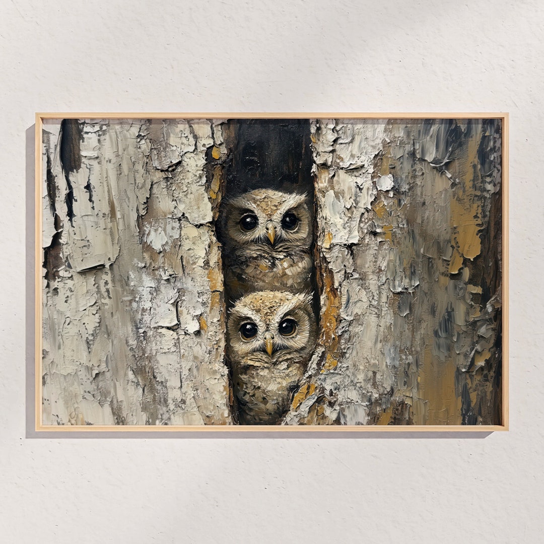 Whooo's There baby Owls Rustic Wildlife Art Midwest Nature Decor ...