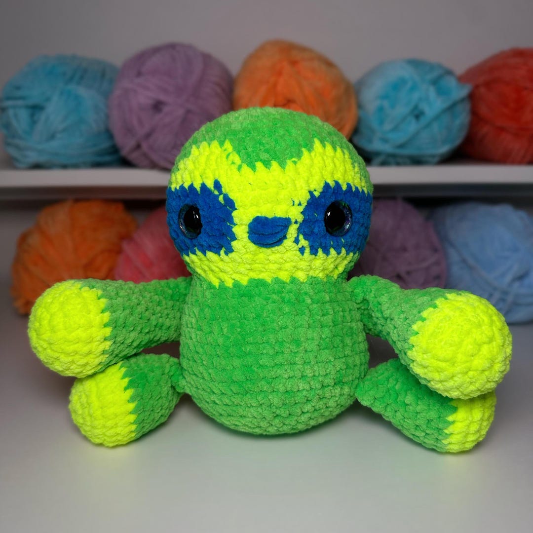 Crochet Sloth Neon Plushie Amigurumi Sloth Handmade Gift Chunky Crochet ...