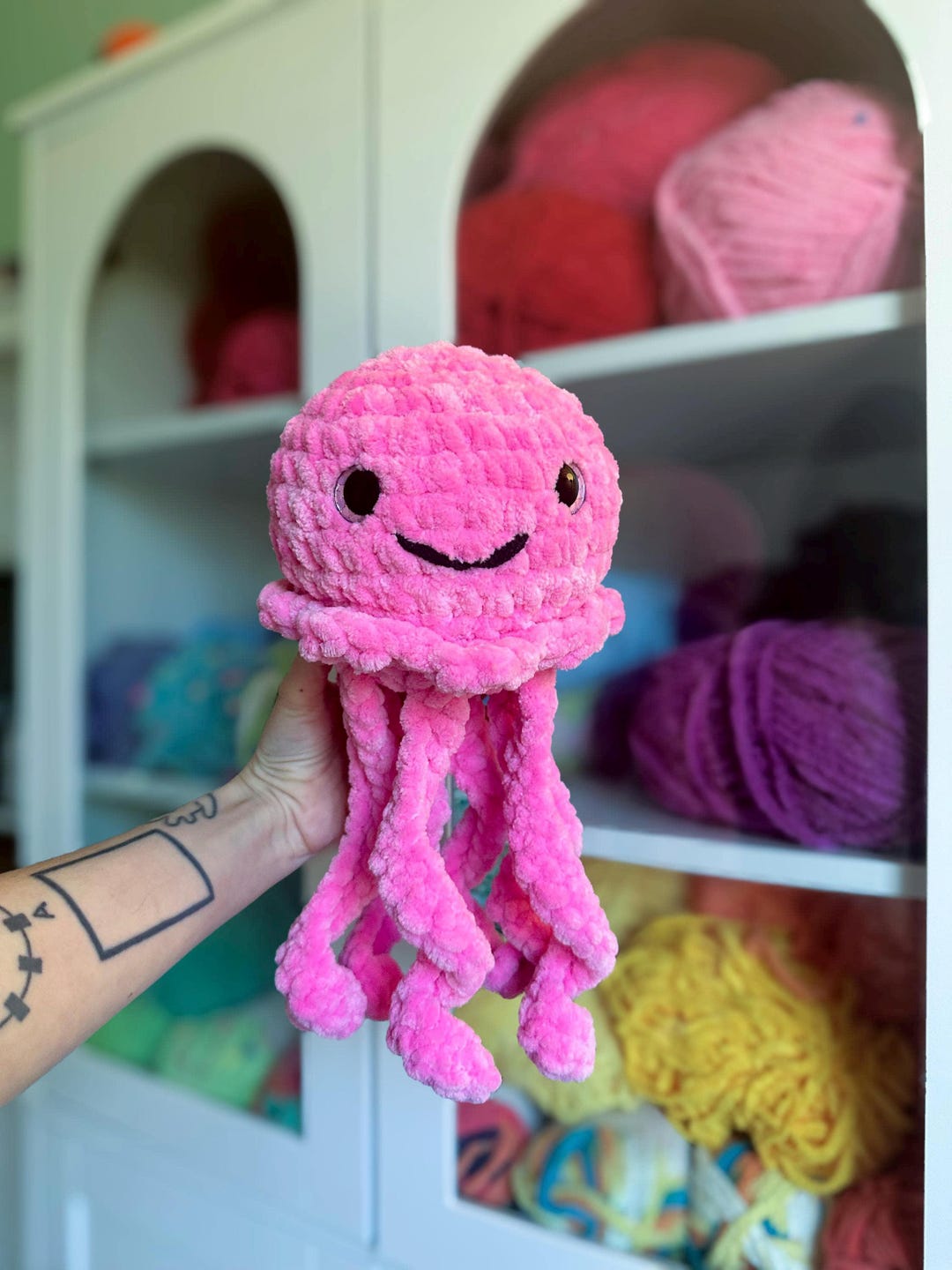 Large Cuddly Pink Crochet Jellyfish Plush, Ready to Ship Premade Fish ...