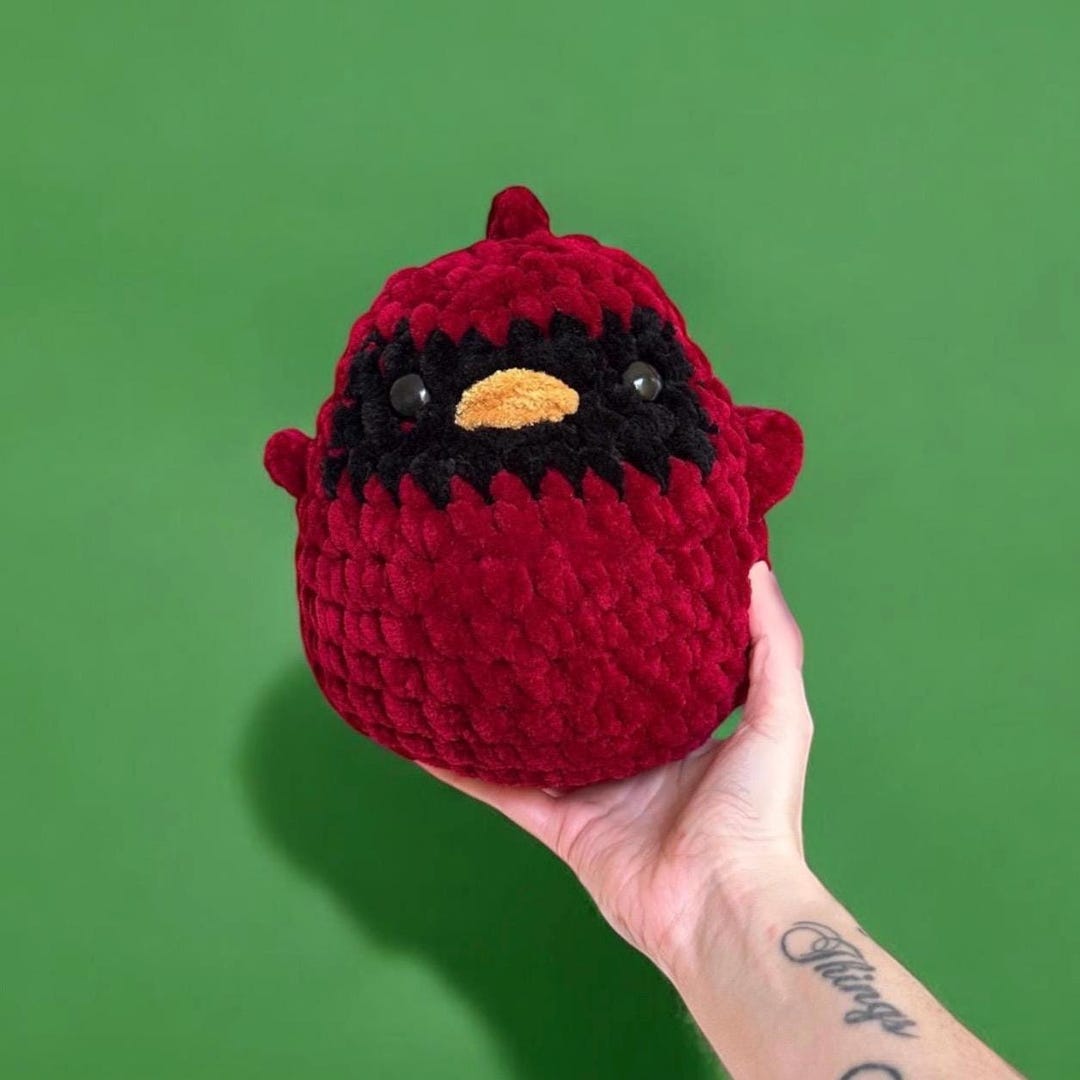 Handmade Large Crochet Cardinal Plushie, Large Bird Stuffed Animal ...
