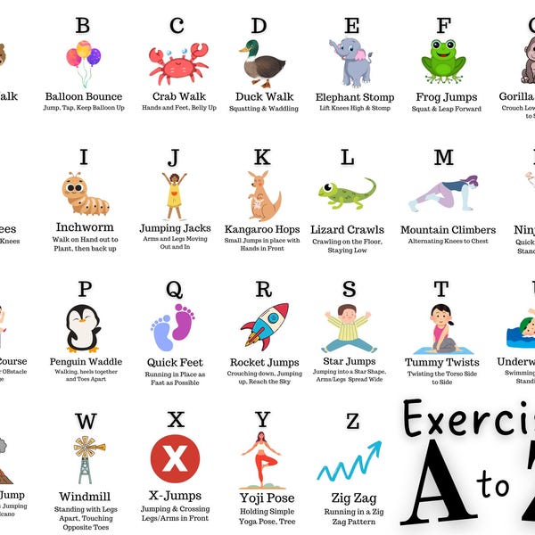 Kids Exercise Alphabet - Etsy