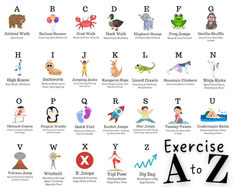 ABC Fitness Activities for Kids | A to Z Kid Friendly Exercises | ABC ...