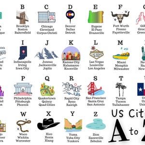 ABC Cities in the US, Alphabet, United States Cities, Teaching ABC ...