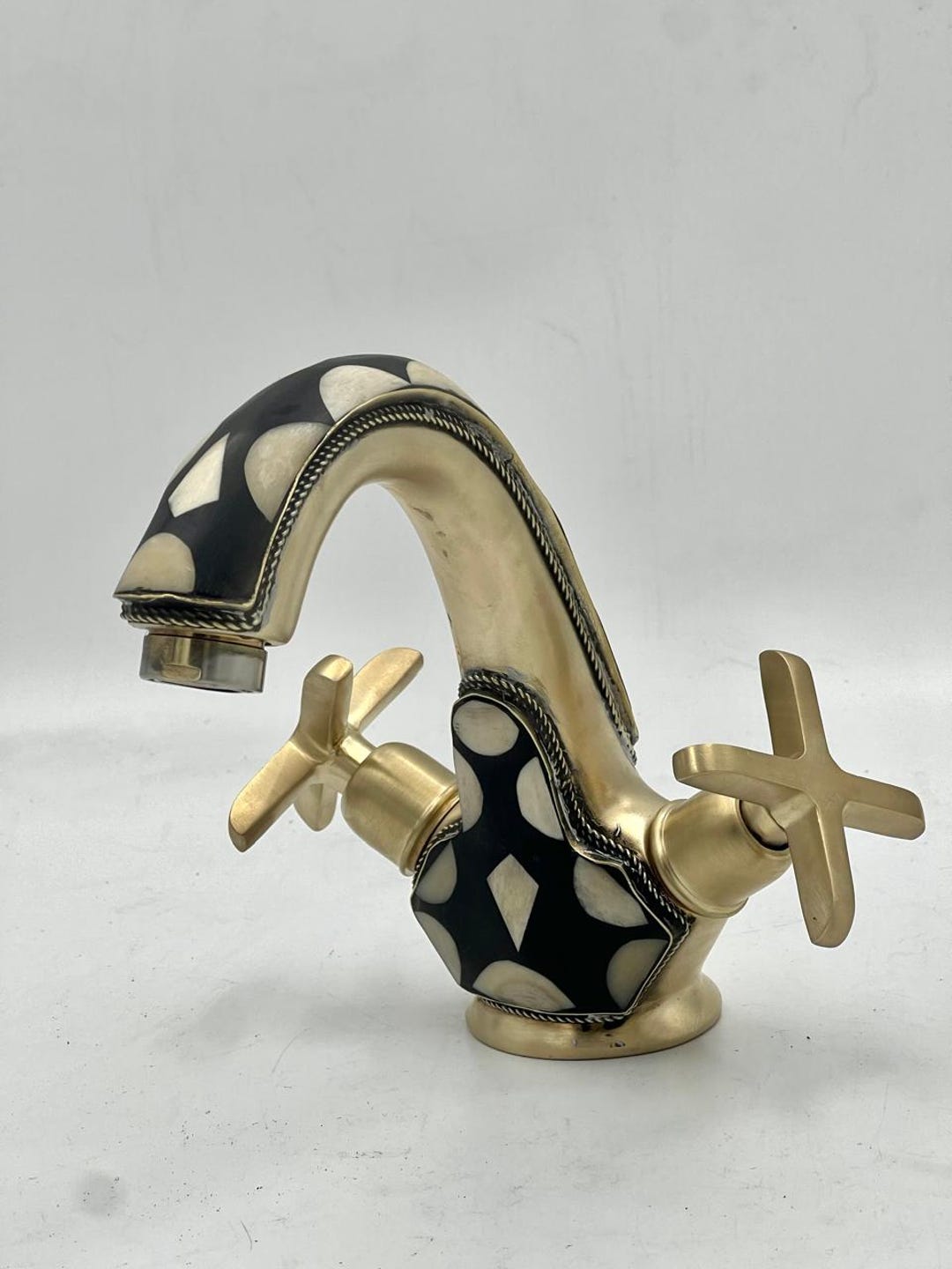 Brass Bathroom Faucet: Bone Inlay, Unlacquered Vintage Sink Tap - Etsy