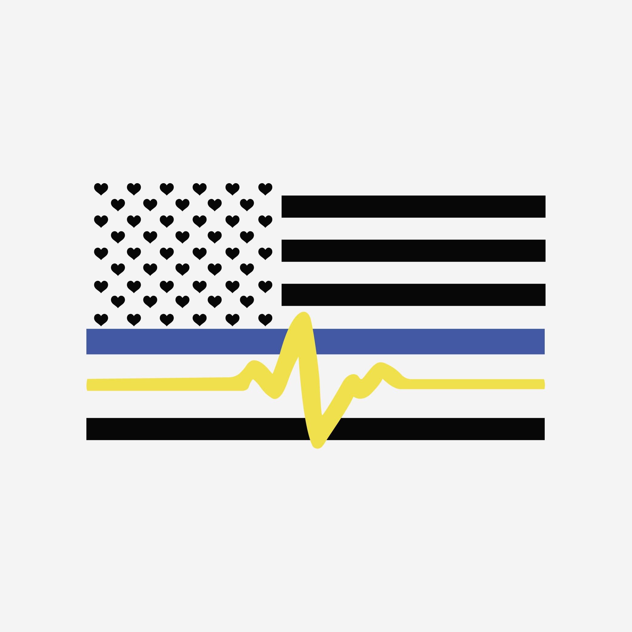 Hearts Flag - Police Dispatcher (911 Dispatch Logo, Flag, Gold Line ...