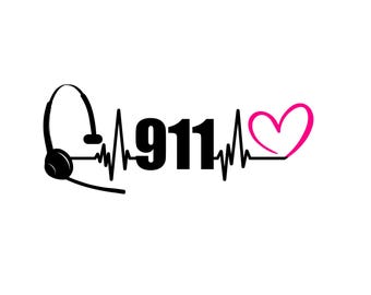 Black & White 911 Heart Beat - 911 Dispatcher Logo, Gold Line, 911 ...