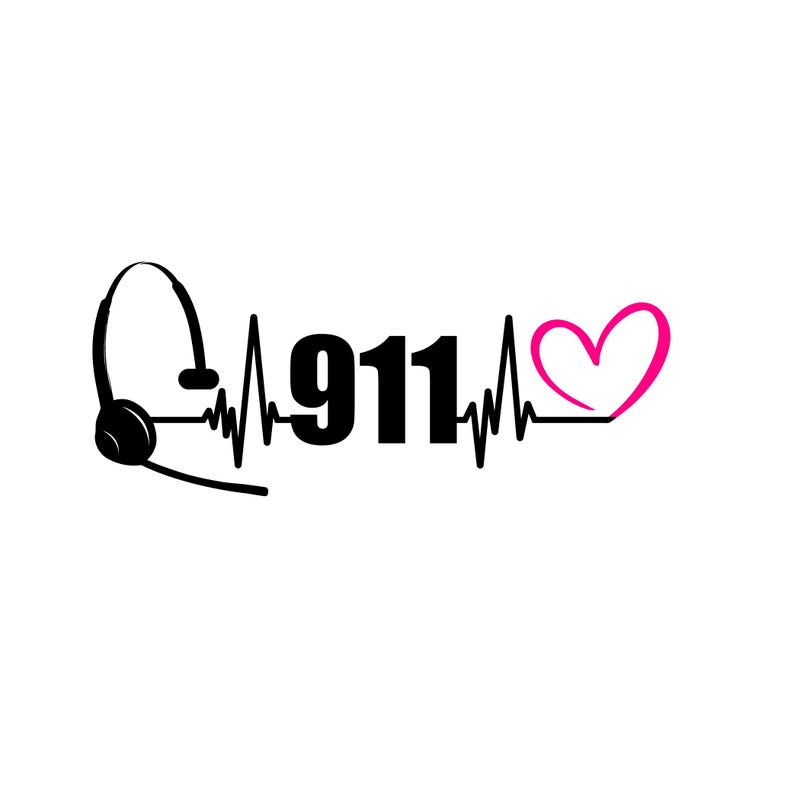 Pink Heart - 911 Dispatcher Headset (logo, Gold Line, 911 Dispatcher ...