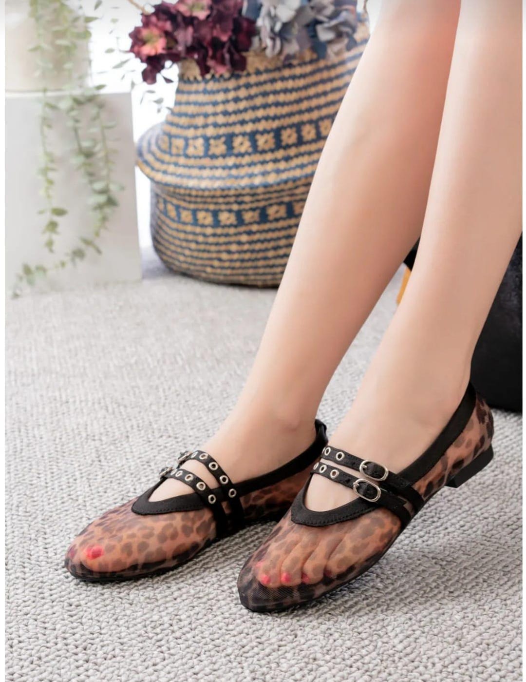 Leopard Mesh Mary Jane Flats – Women’s Transparent Ballet Shoes With ...