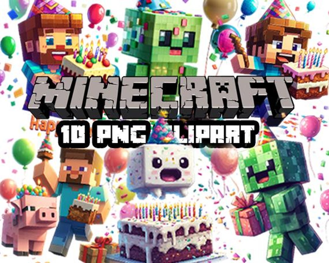 Minecraft Birthday Clipart Bundle, 10 PNG Party Designs (digital ...